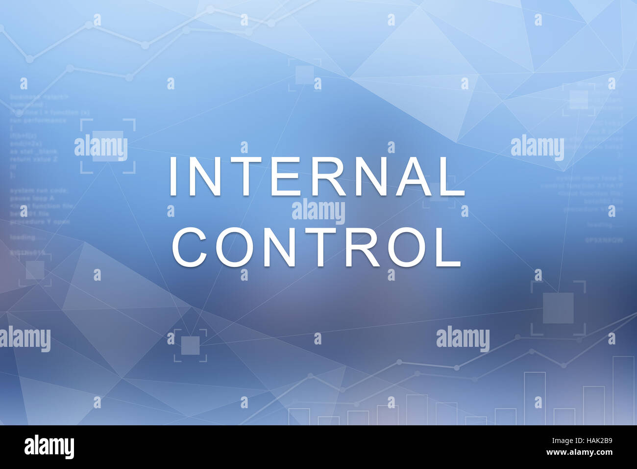 Internal control word on blue blurred and polygon background Stock ...