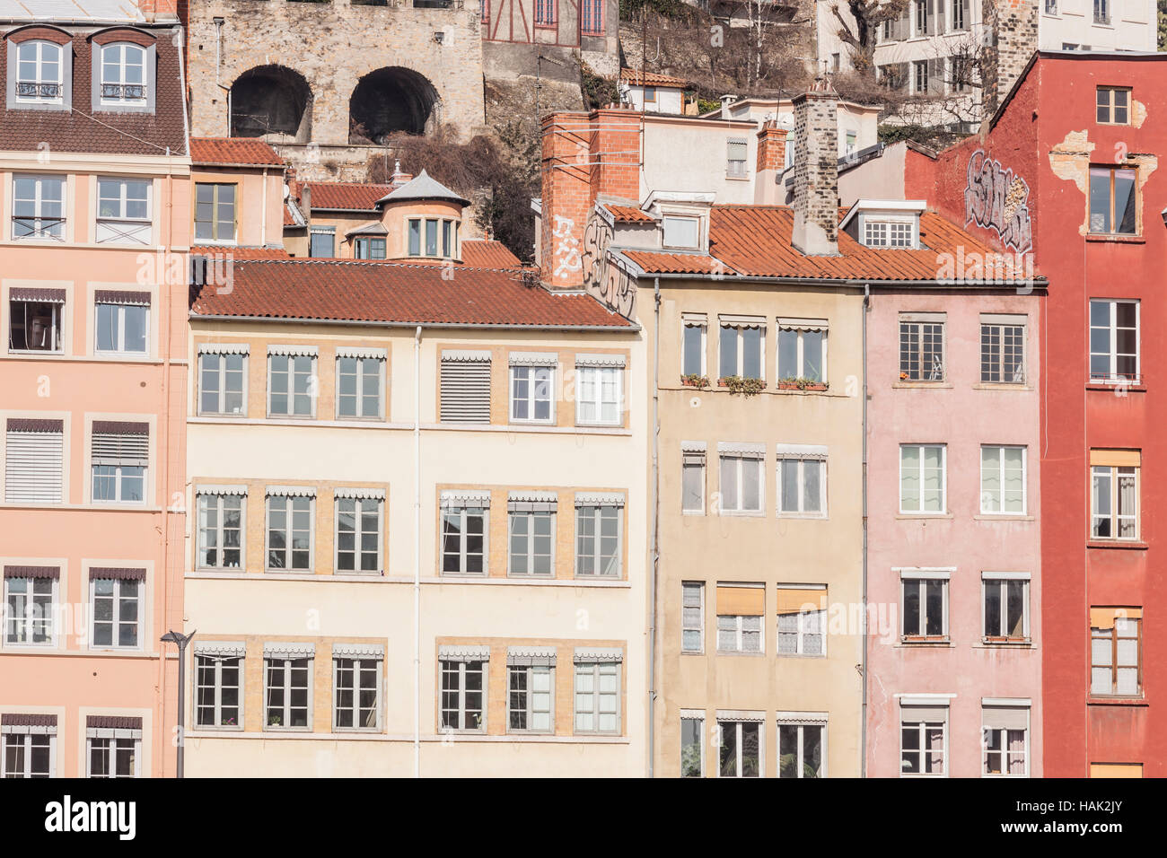 Buildings on the riverside in Lyon, France Stock Photo - Alamy