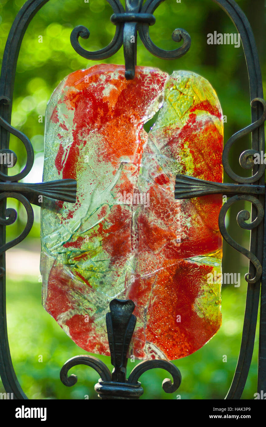 Broken glass elements, sculptural composition "12 chairs" by sculptor ...