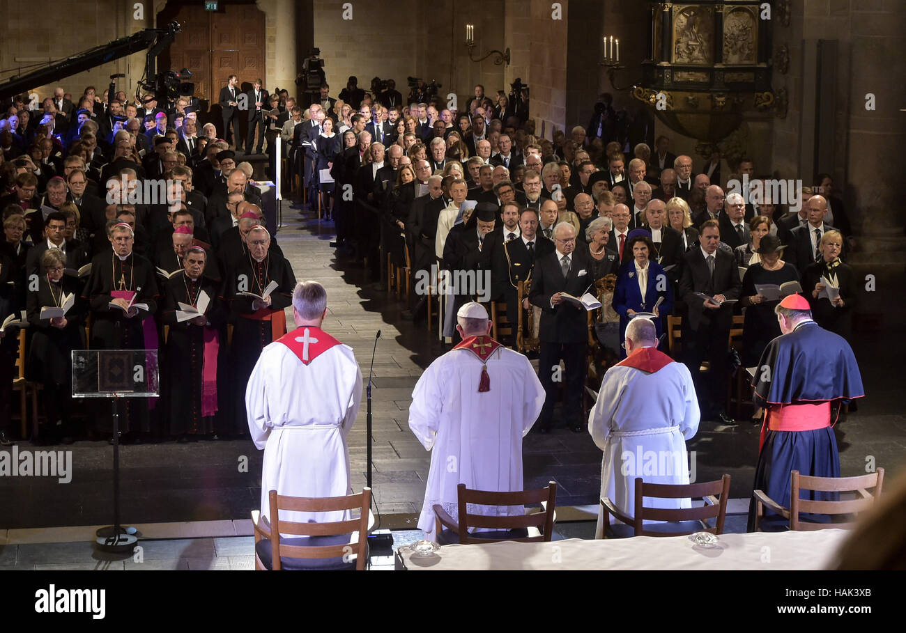 Pope Francis, during an ecumenical prayer at Lund's Lutheran Cathedral ...
