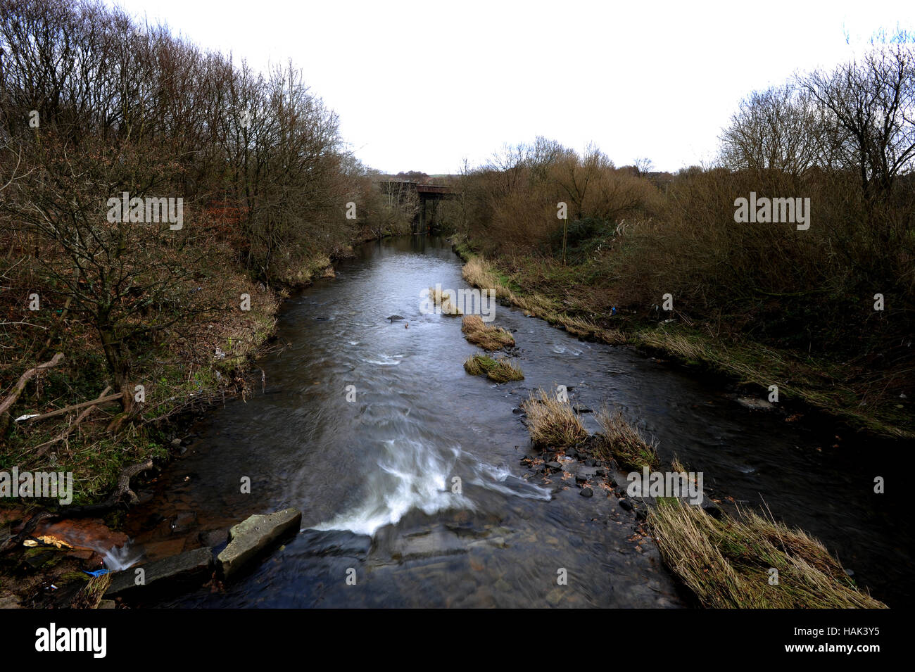River Irwell flowing through Burrs Country Park, Bury, Lancashire ...