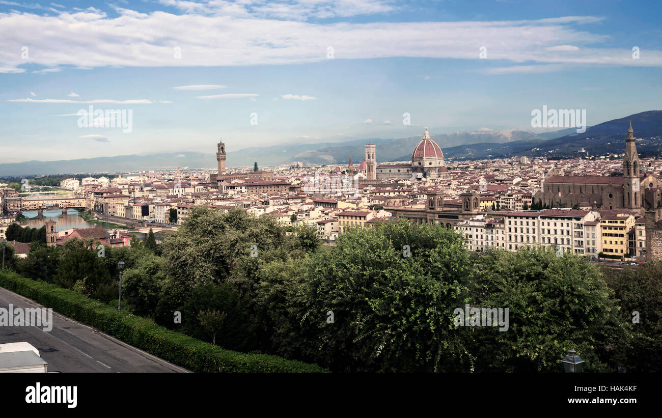 Wide panorama of ancient Florence, capital of Tuscany region, Italy ...