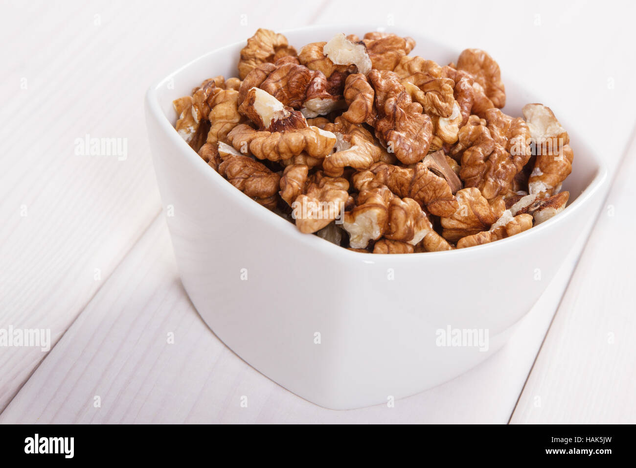White bowl with walnuts containing zinc and dietary fiber on white ...