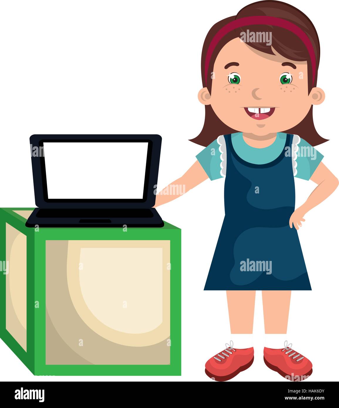 little kid online with laptop vector illustration design Stock Vector ...