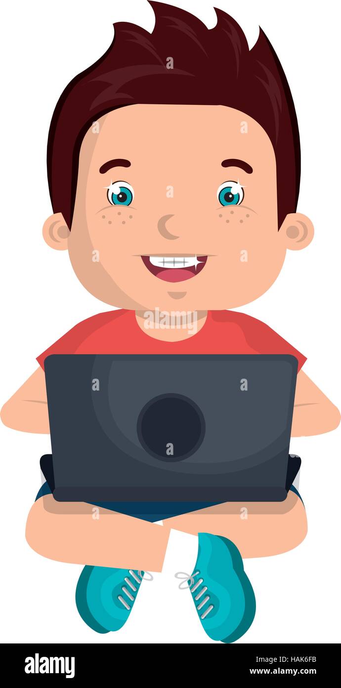 little kid online with laptop vector illustration design Stock Vector ...