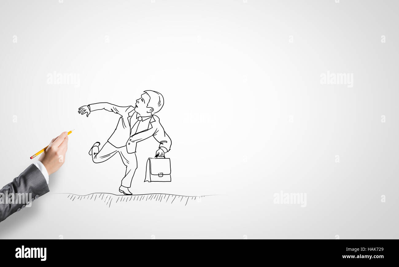 Sketch of running businessman Stock Photo - Alamy