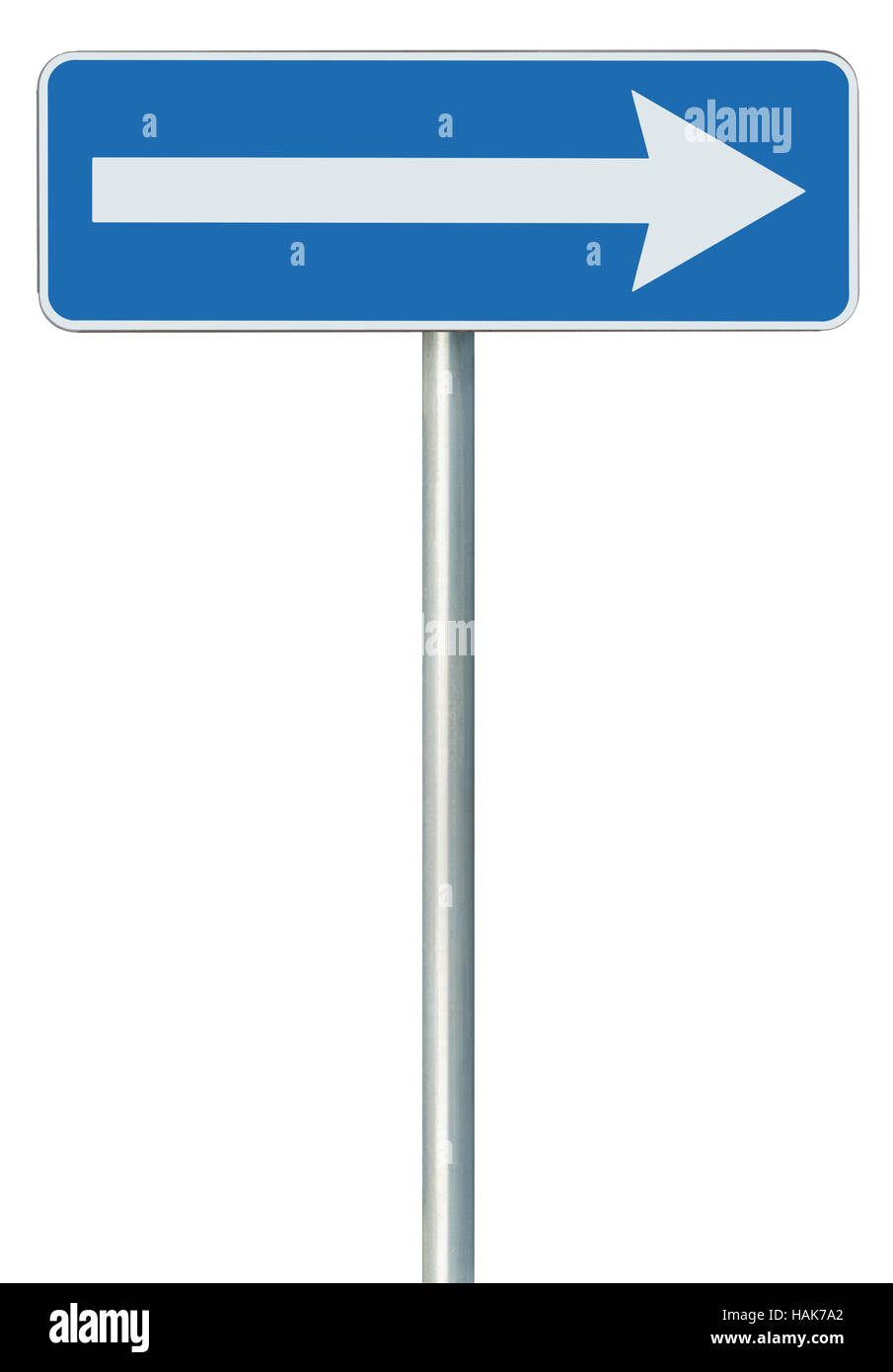 Right traffic route only direction sign turn pointer, blue isolated ...