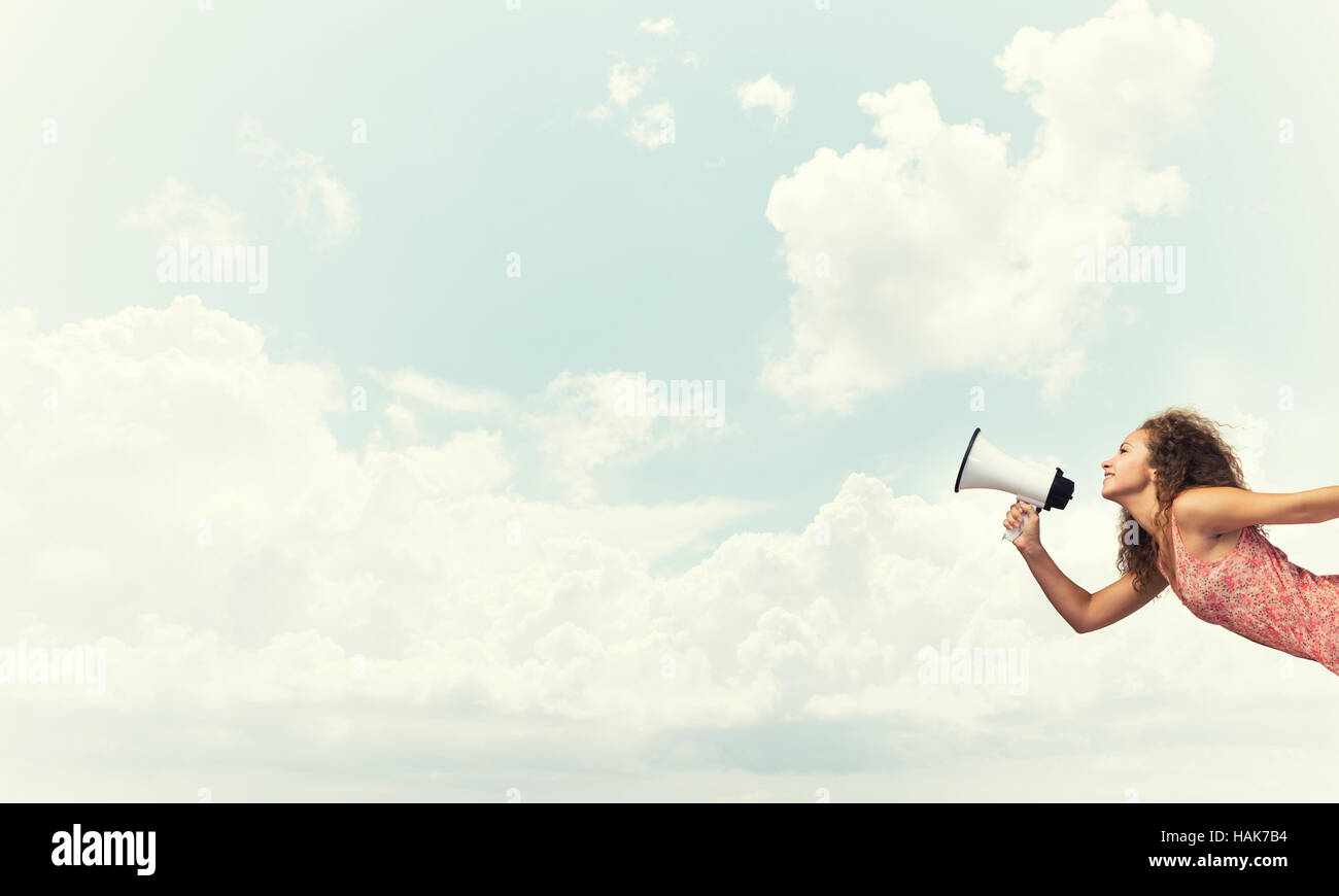 Girl making announcement Stock Photo - Alamy