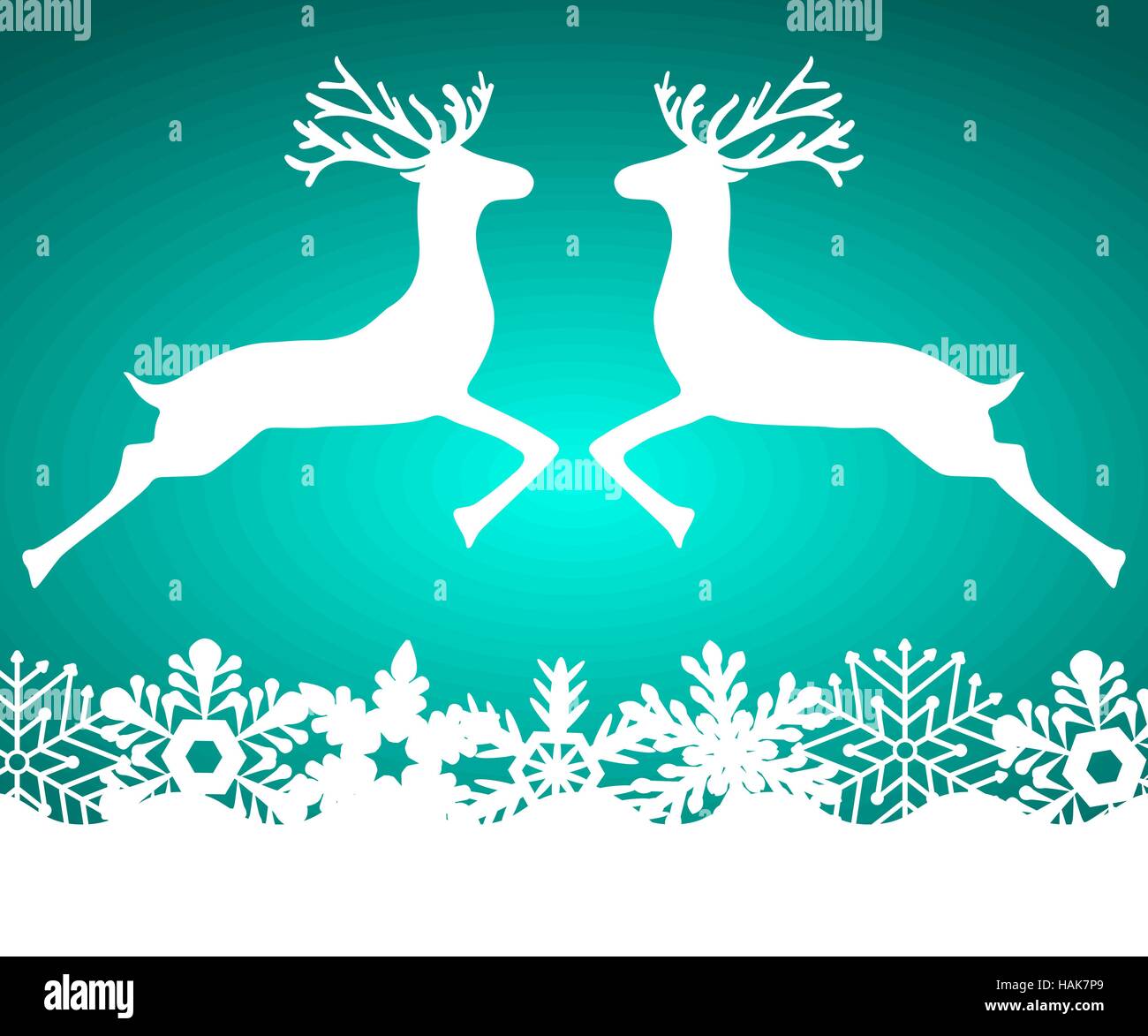 Two reindeer jump to each other on a blue background with snowfl Stock ...