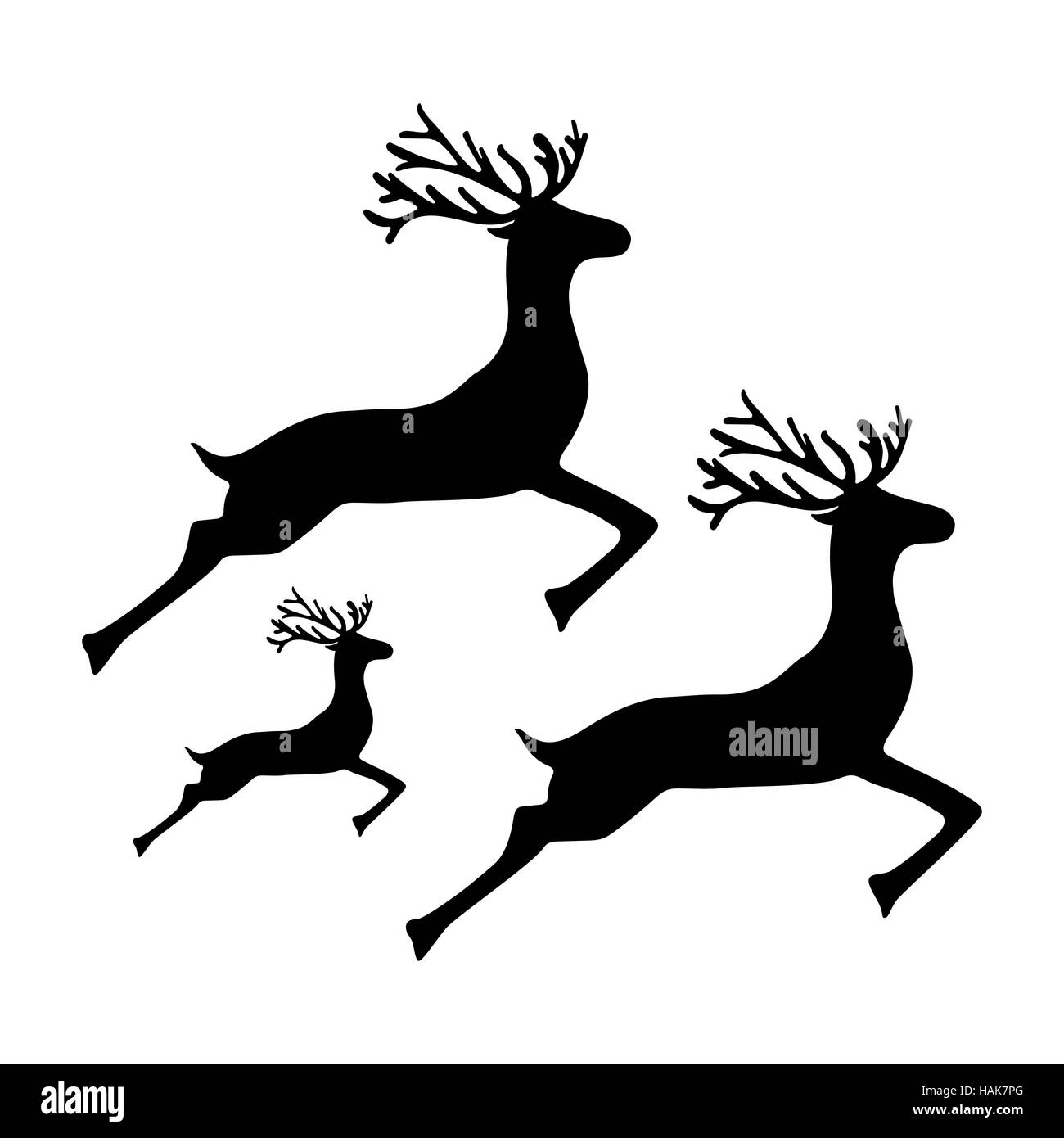 Family of reindeer jumping and running on a white background Stock ...