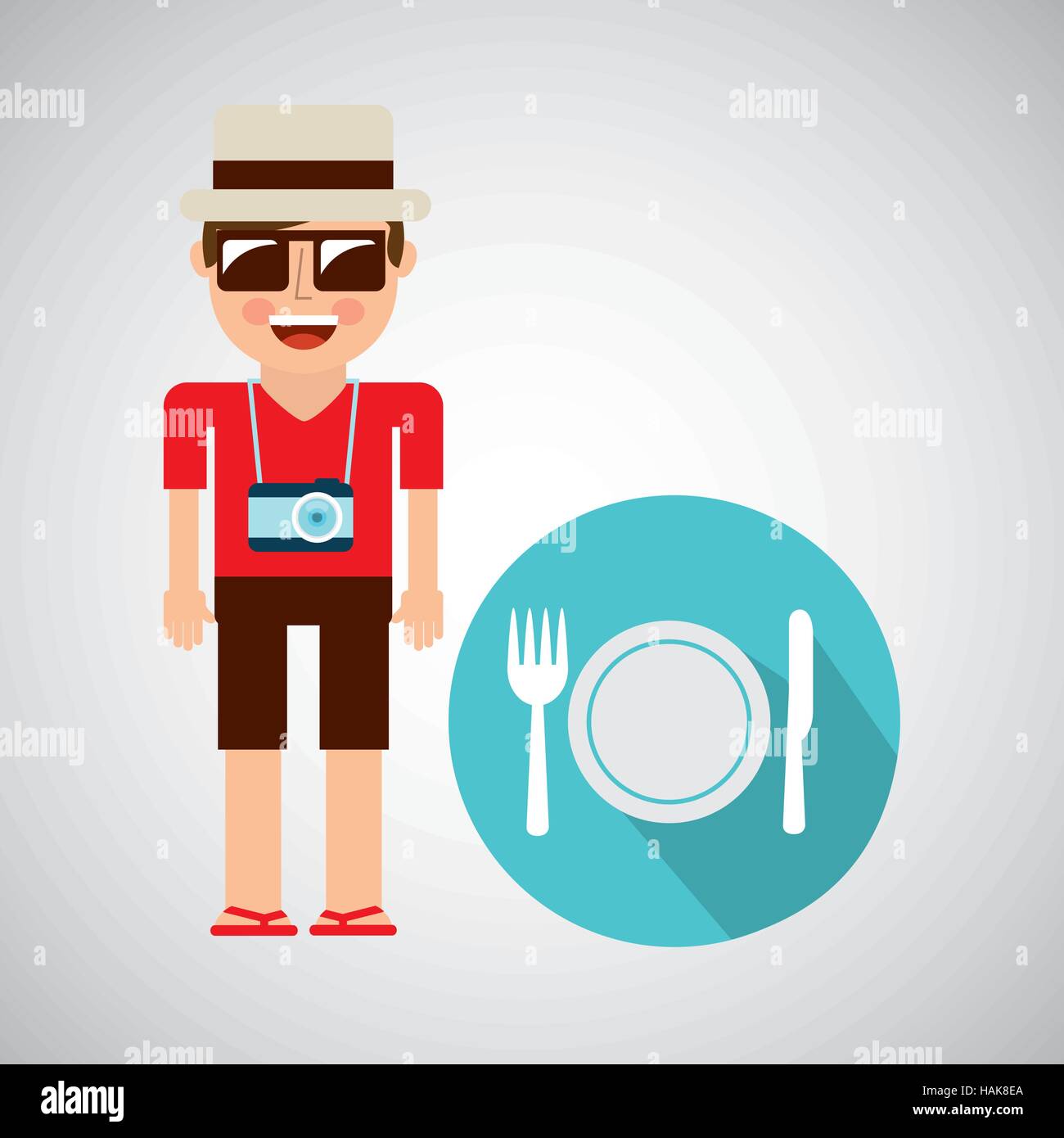 tourist man with camera and restaurant symbol vector illustration eps ...