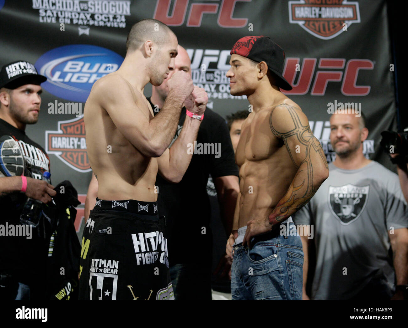 Josh Neer, left, and Gleison Tibau at the UFC 104 Weigh-Ins in Los ...