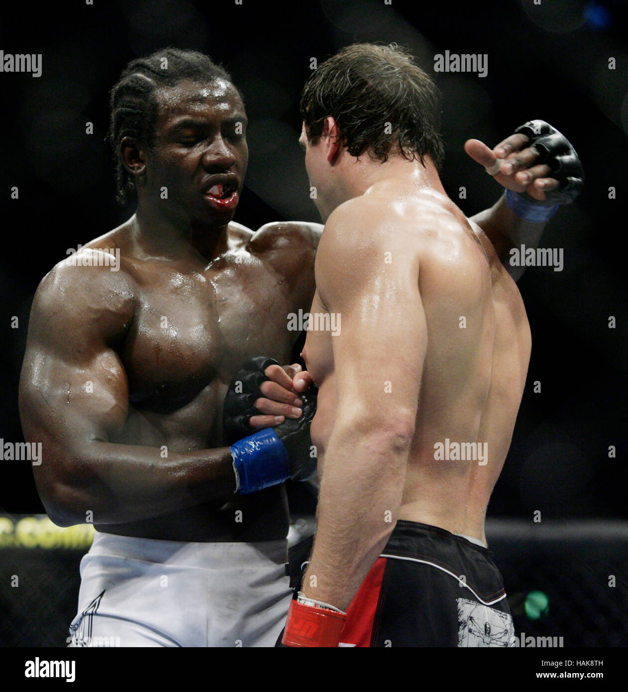 Kyle Kingsbury, right, and Razak Al-Hassan hug at UFC 104 at the ...