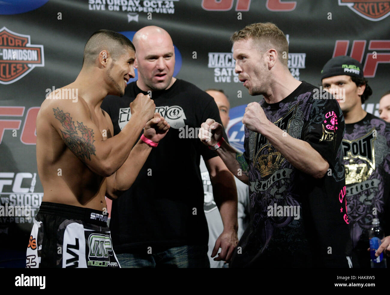 Joe Stevenson left, and Spencer Fisher at the UFC 104 Weigh-Ins in Los ...