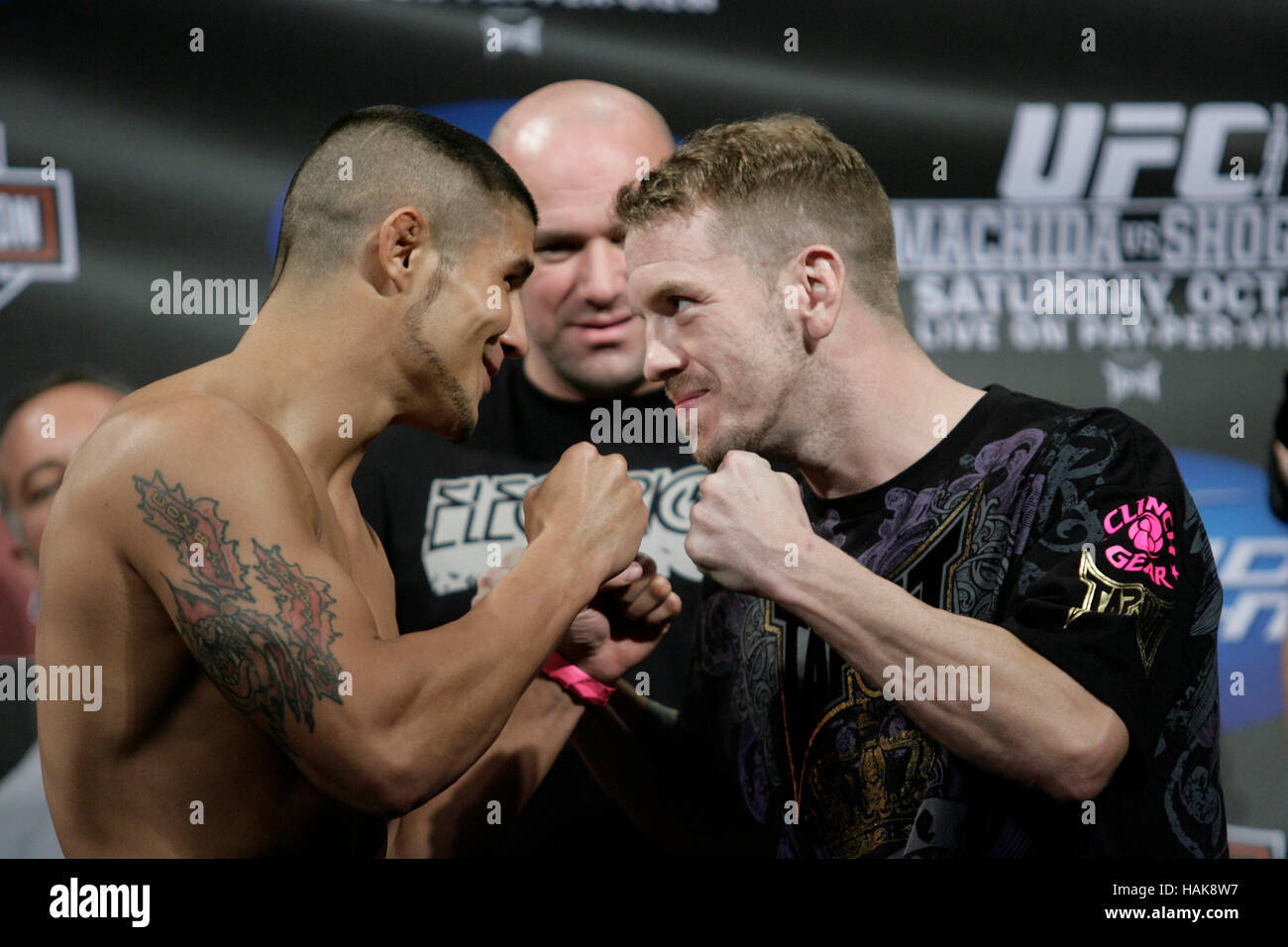 Joe Stevenson left, and Spencer Fisher at the UFC 104 Weigh-Ins in Los ...
