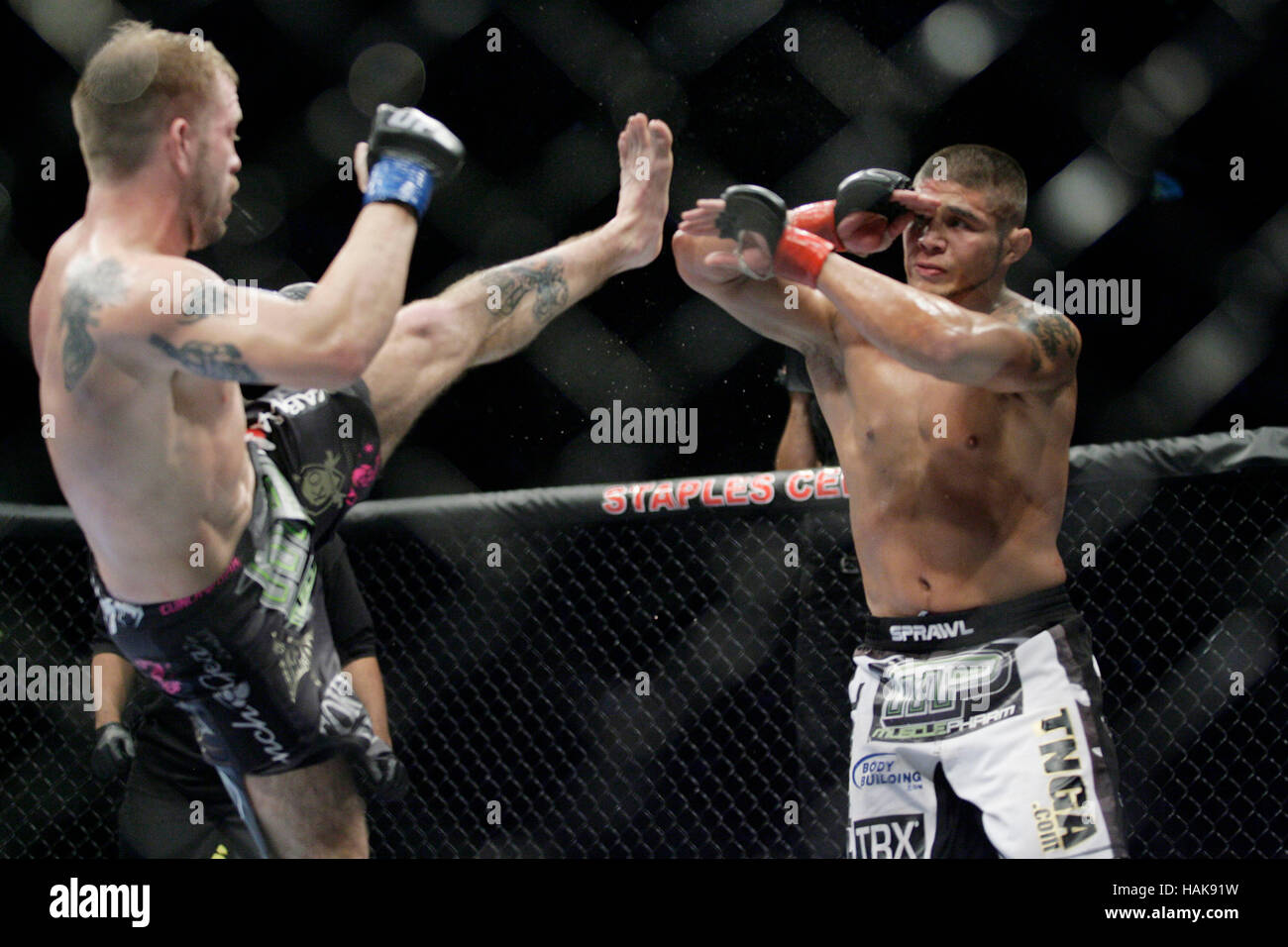 Joe Stevenson, right, fights Spencer Fisher at UFC 104 at the Staples ...