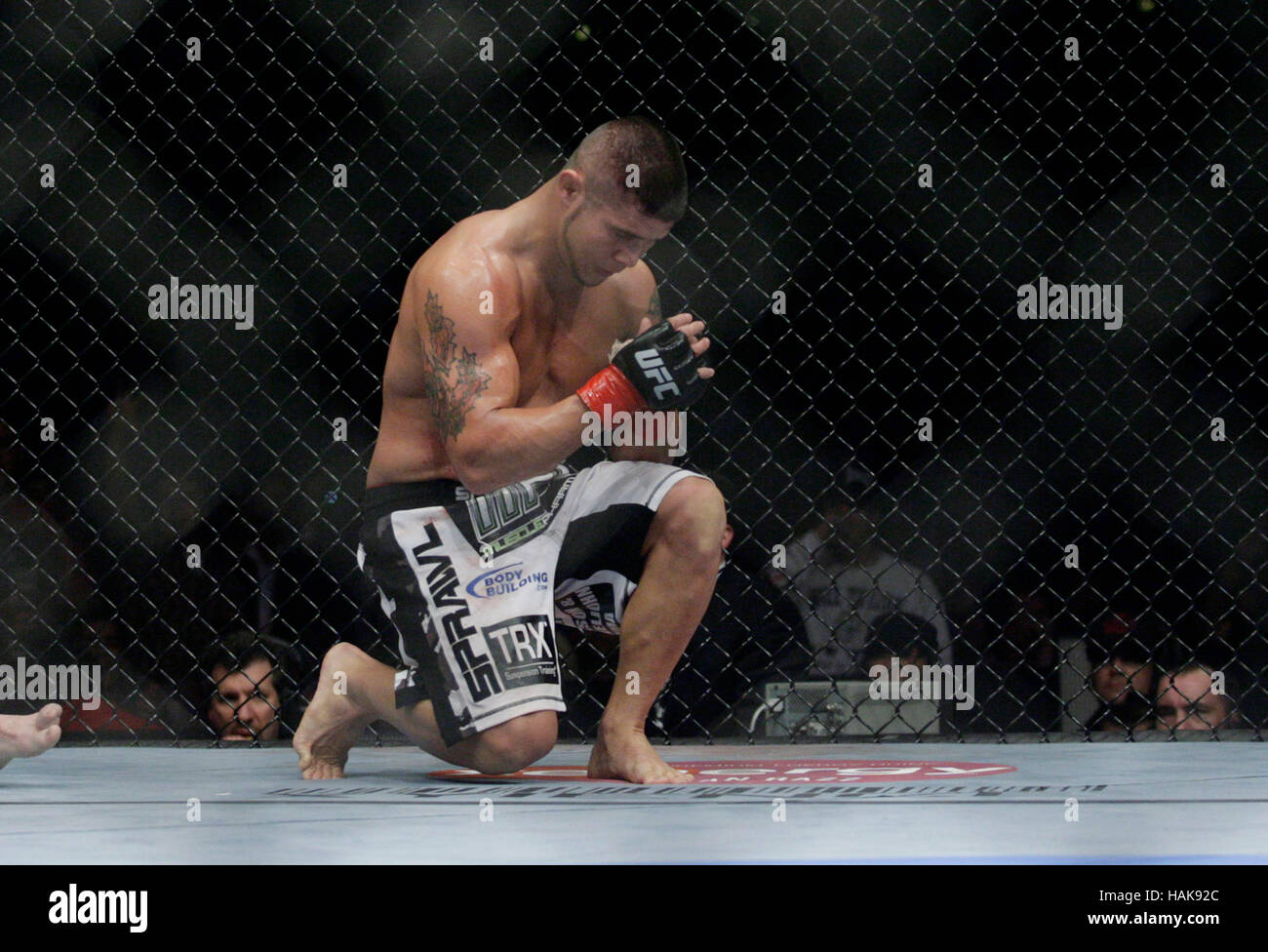 Joe Stevenson kneels after beating Spencer Fisher at UFC 104 at the ...