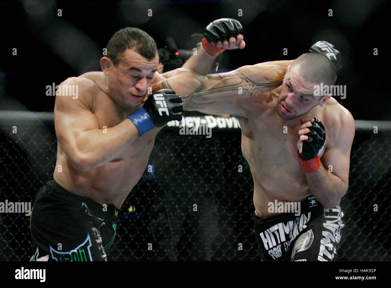 Josh Neer, right, fights Gleison Tibau at UFC 104 at the Staples Center ...