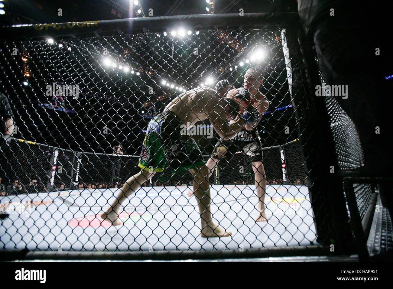 Josh Neer, right, fights Gleison Tibau at UFC 104 at the Staples Center ...