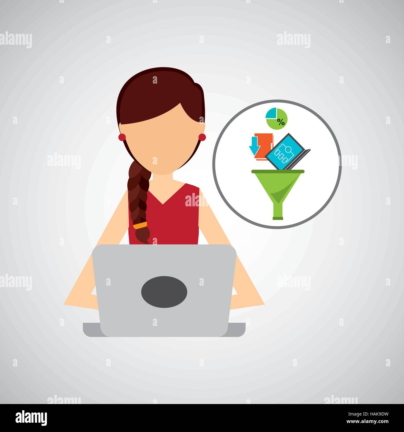 girl brunette using computer data analysis vector illustration eps 10 ...