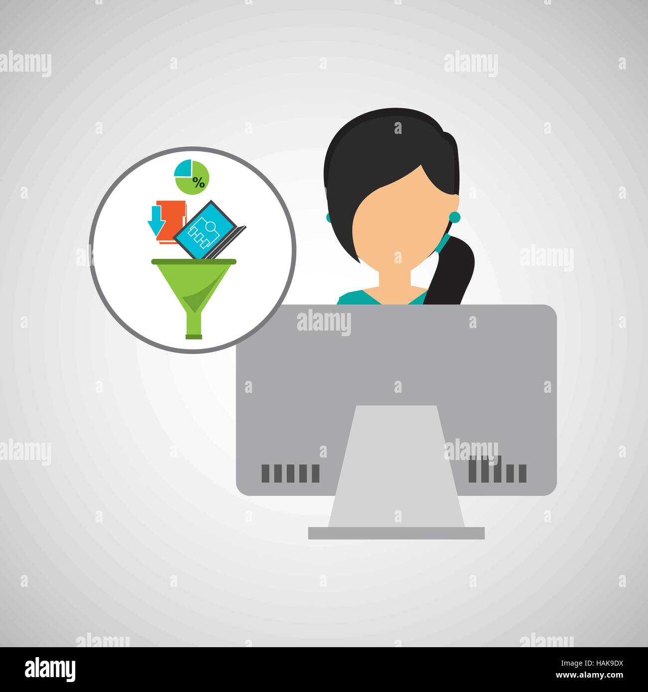 girl black hair using computer data analysis vector illustration eps 10 ...