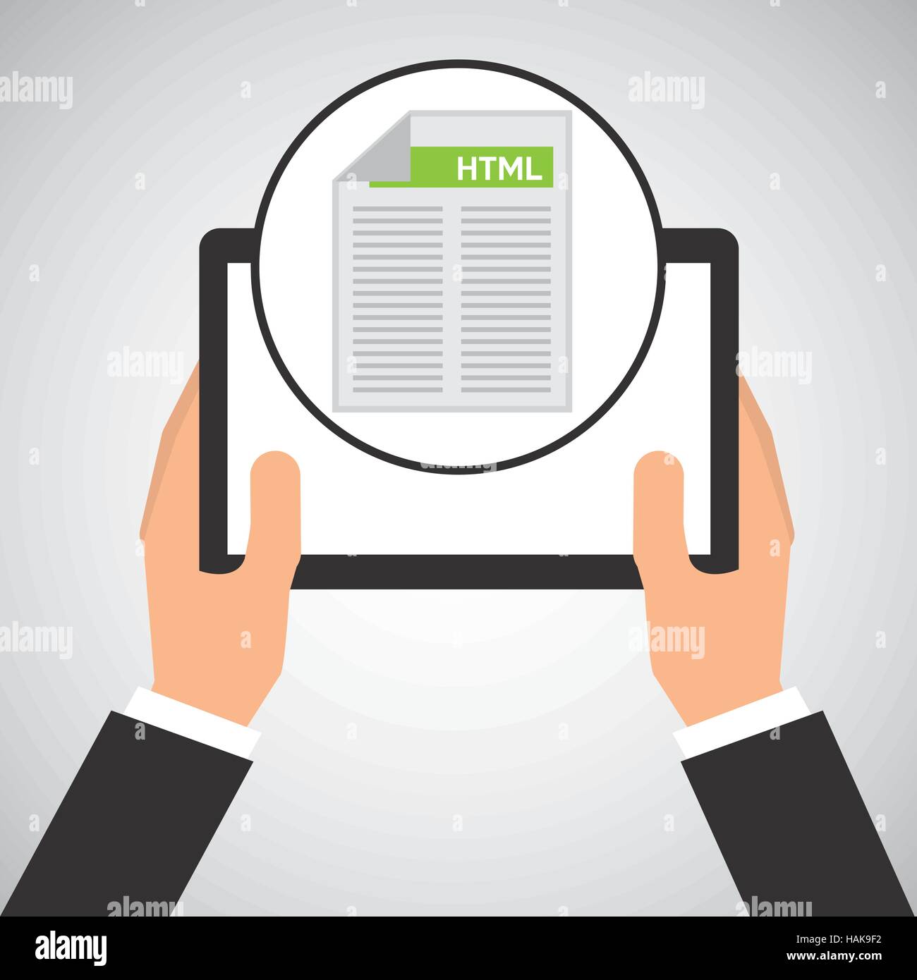 hand holds tablet html language document vector illustration eps 10 ...