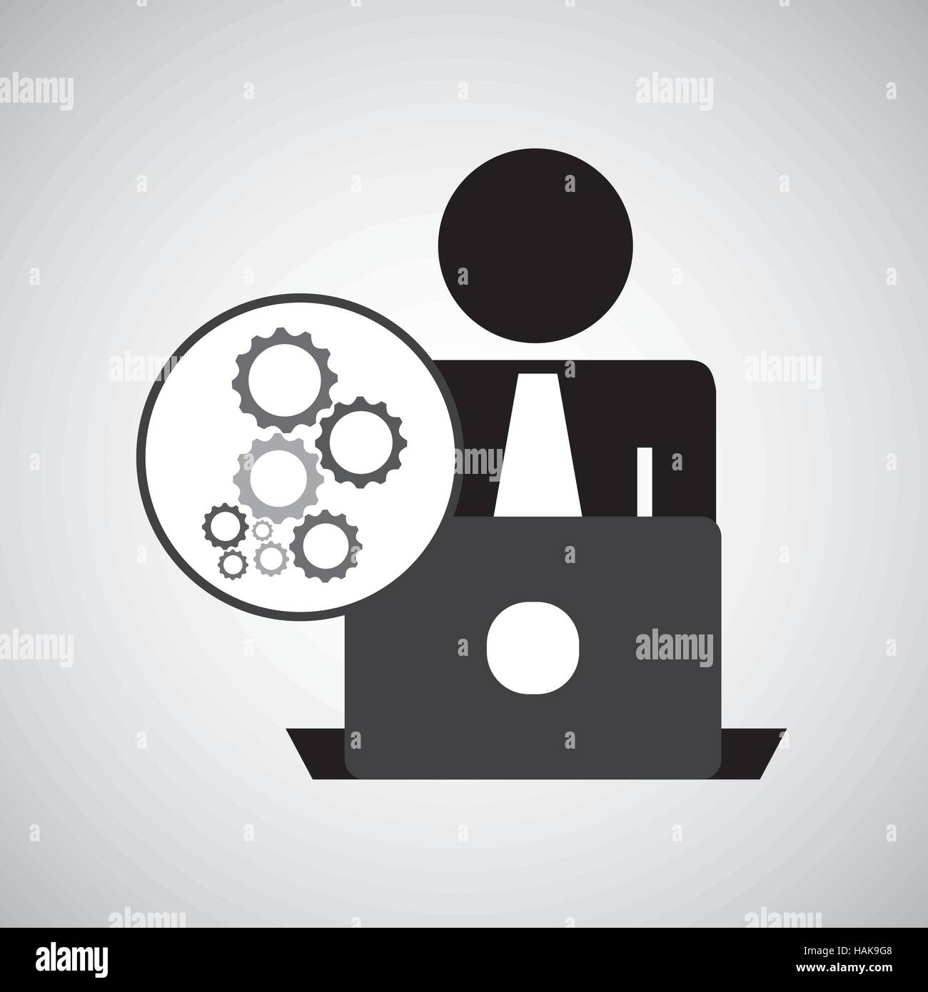 silhouette programmer working laptop gears vector illustration eps 10 ...