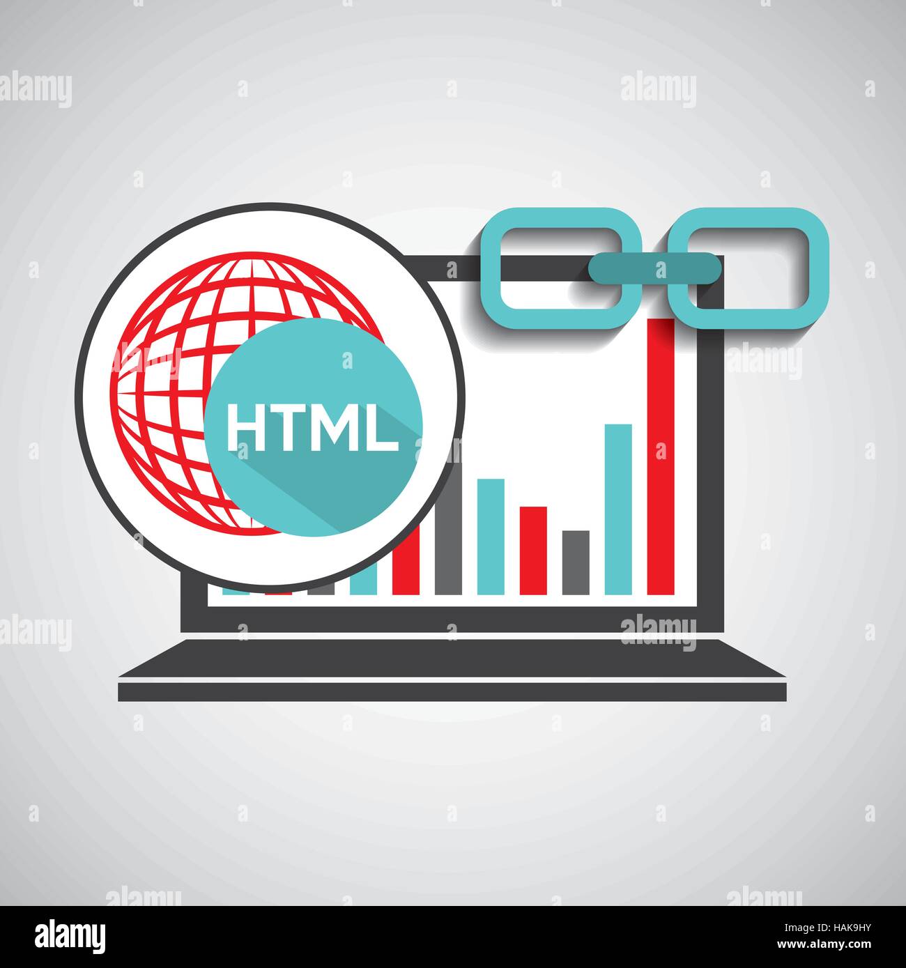 laptop graphs globe html link web vector illustration eps 10 Stock ...