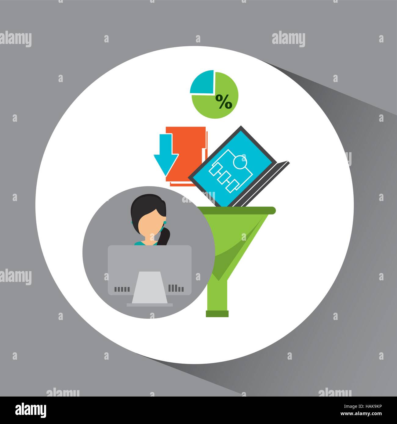 girl black hair using computer data analysis vector illustration eps 10 ...