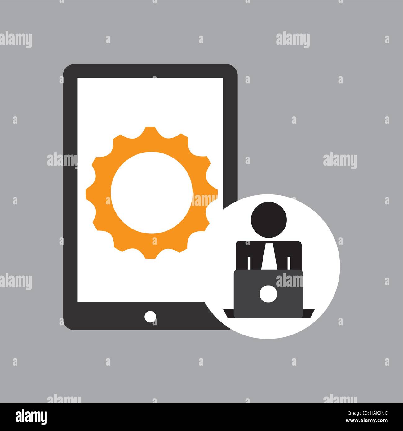 silhouette programmer working laptop cellphone gear vector illustration eps 10 Stock Vector ...