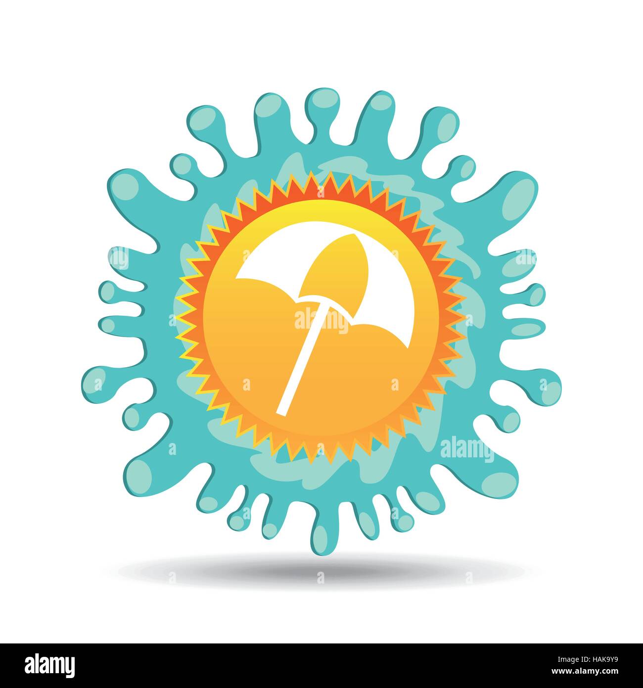 beach umbrella summer vacation sun splashes label vector illustration ...