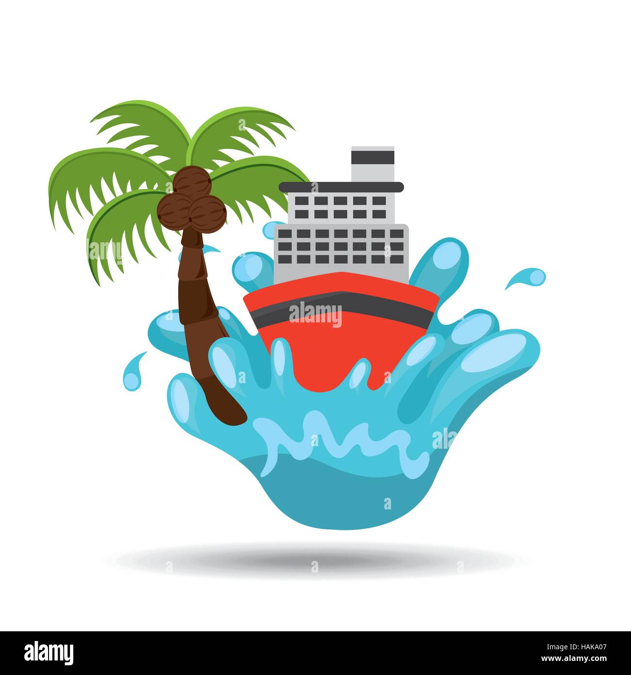 cruise ship water splash palm summer vacation vector illustration Stock ...