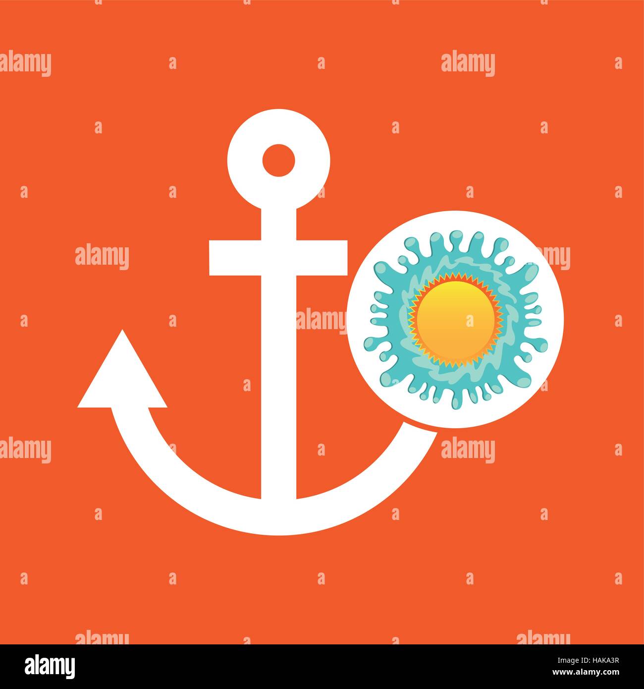 nautical anchor summer vacation sun splashes label vector illustration ...