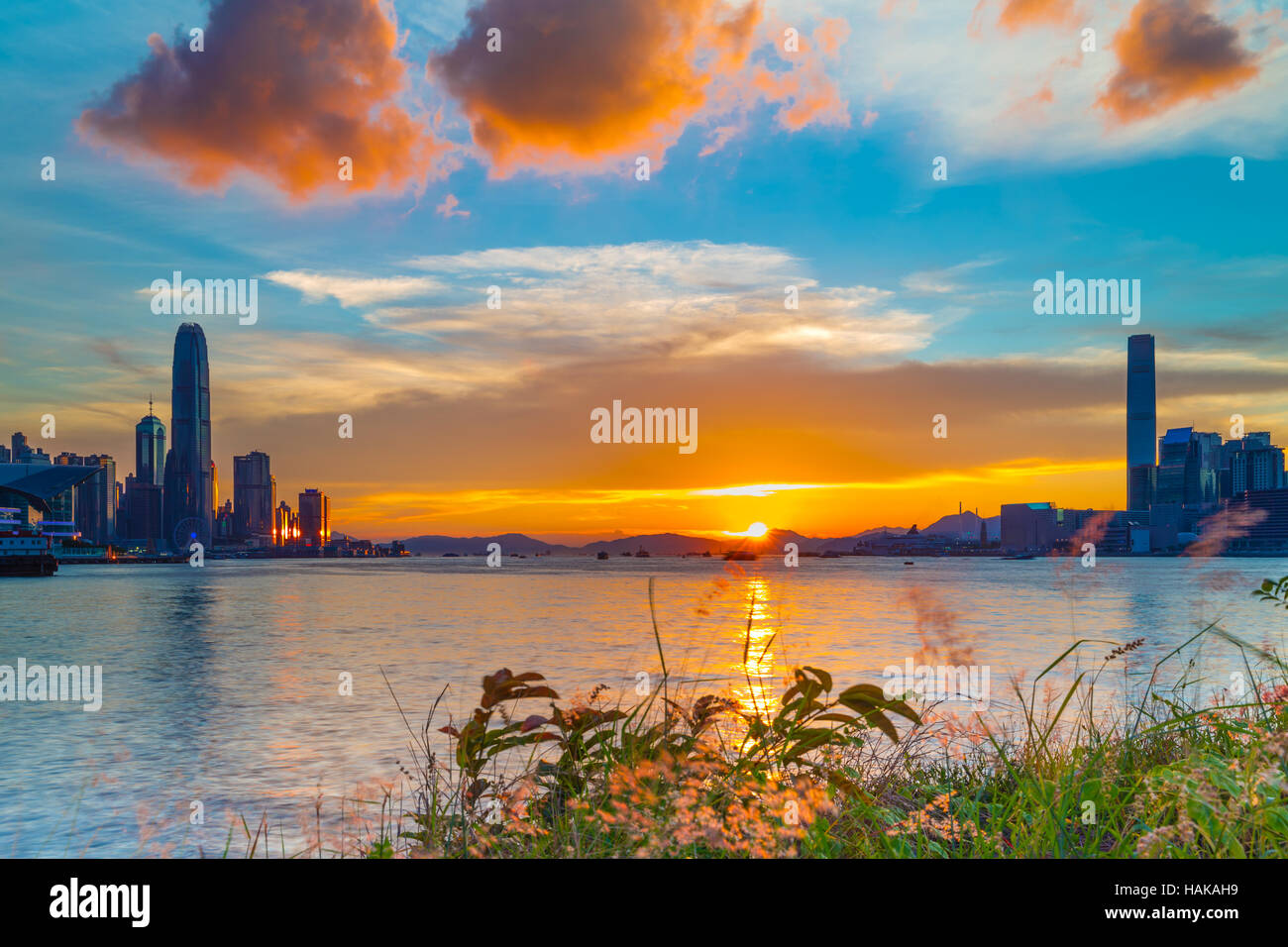 Sunset at Victoria Harbor of Hong Kong Stock Photo - Alamy