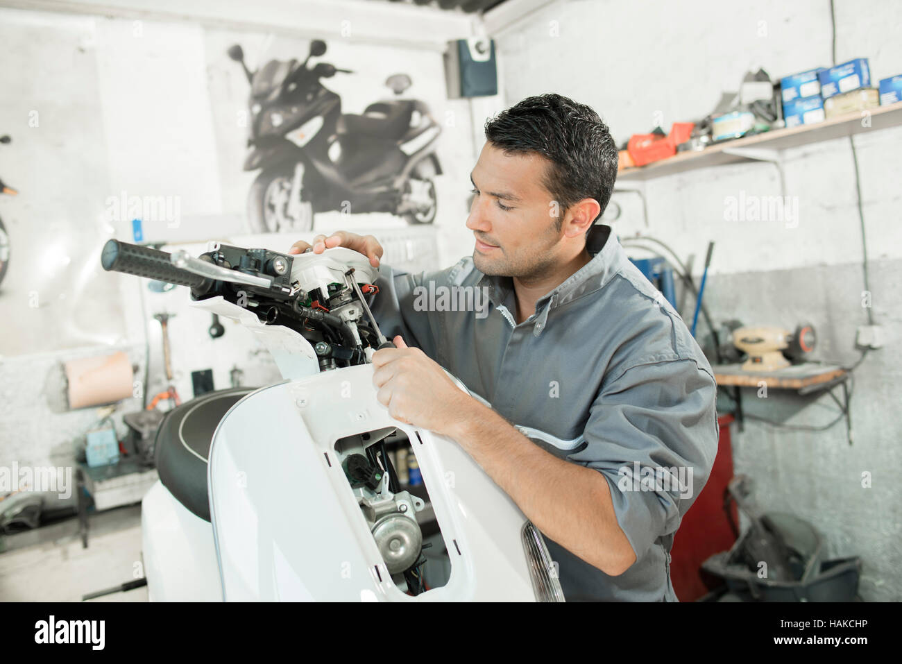 man assembling scooter Stock Photo - Alamy