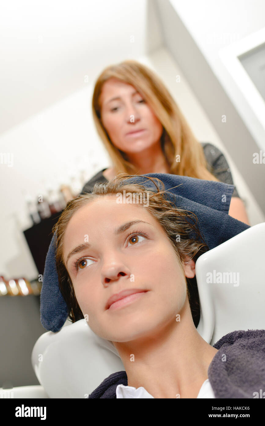 woman drying hair Stock Photo - Alamy
