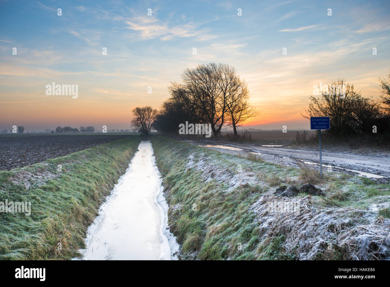 The frozen Cambridgeshire Fens near Ely on the first day of the ...