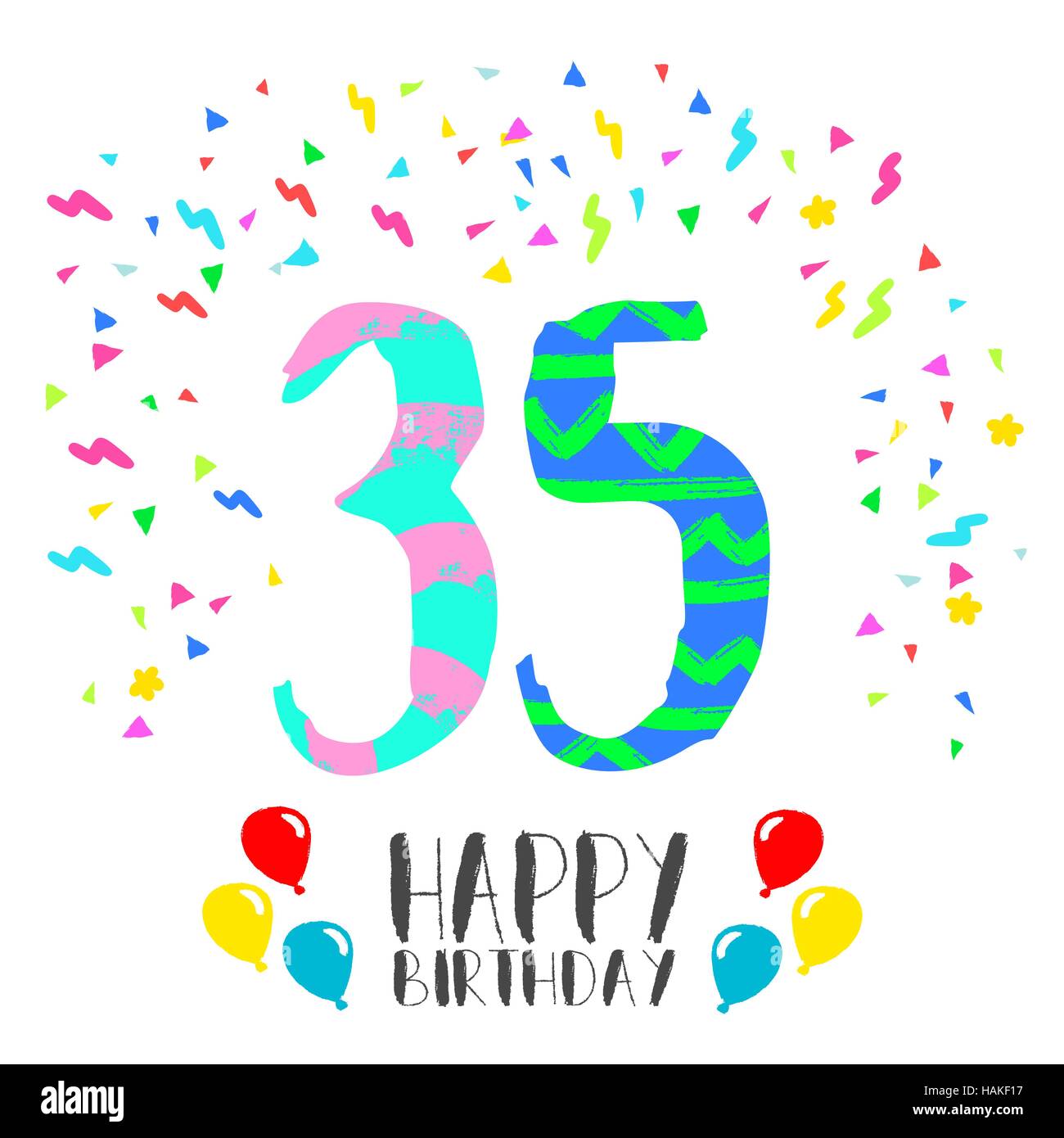 Happy birthday number 35, greeting card for thirty five year in fun art ...