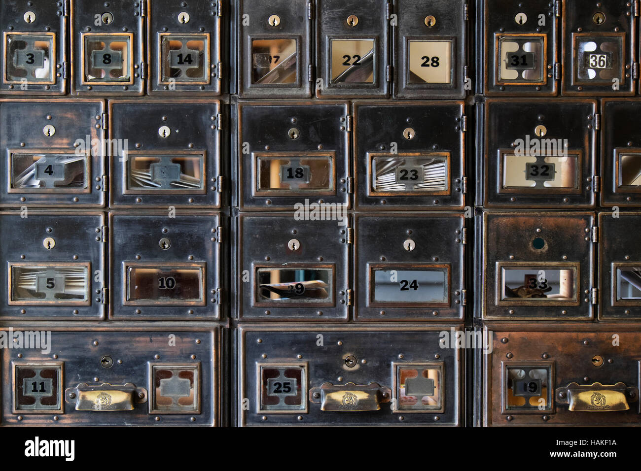 Wall of old post office boxes in Barkerville Historic Town in British ...