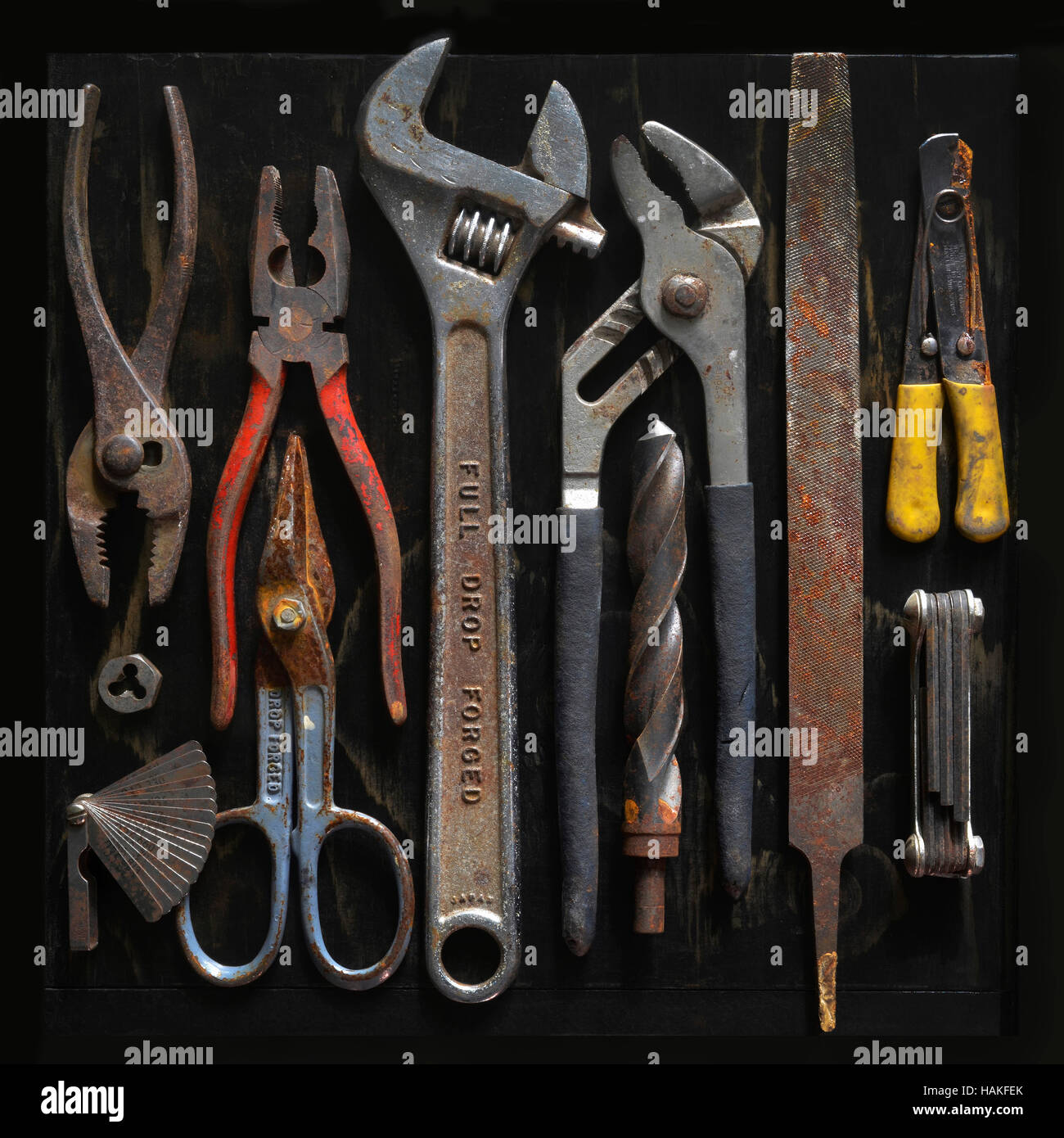 Overhead View of Assorted Old and Rusty Tools Stock Photo - Alamy