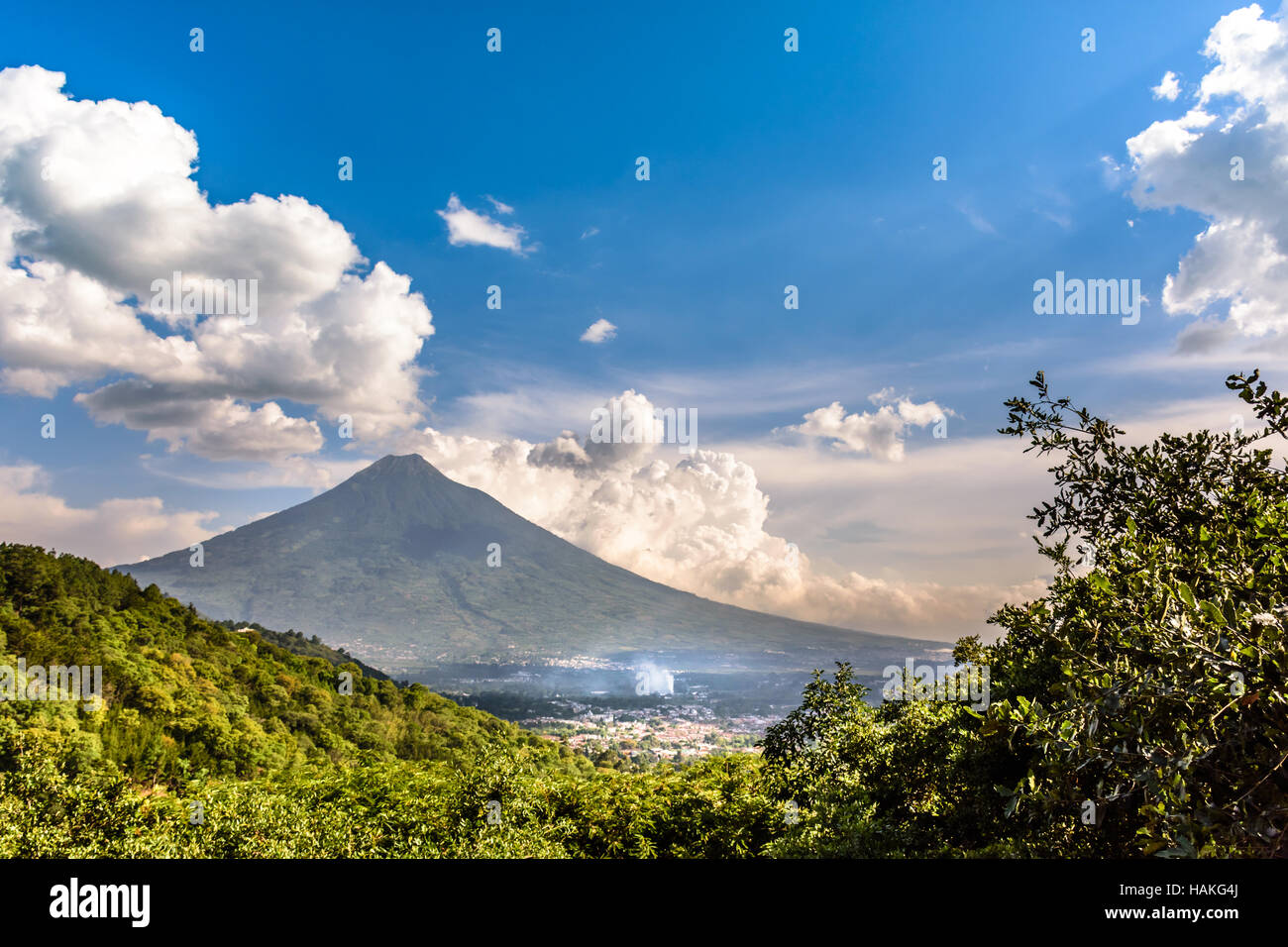 View of Agua volcano outside Spanish colonial town & UNESCO World ...