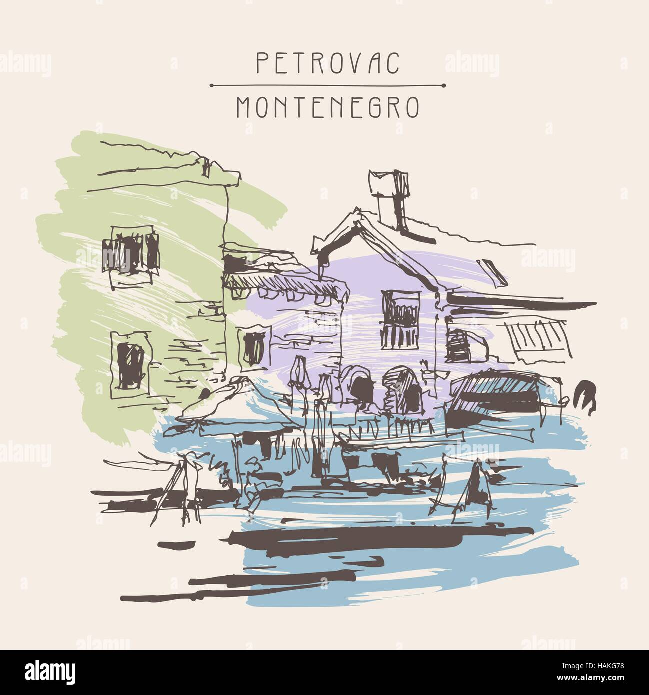 original sepia ink sketch drawing of ancient fort in Petrovac Mo Stock ...