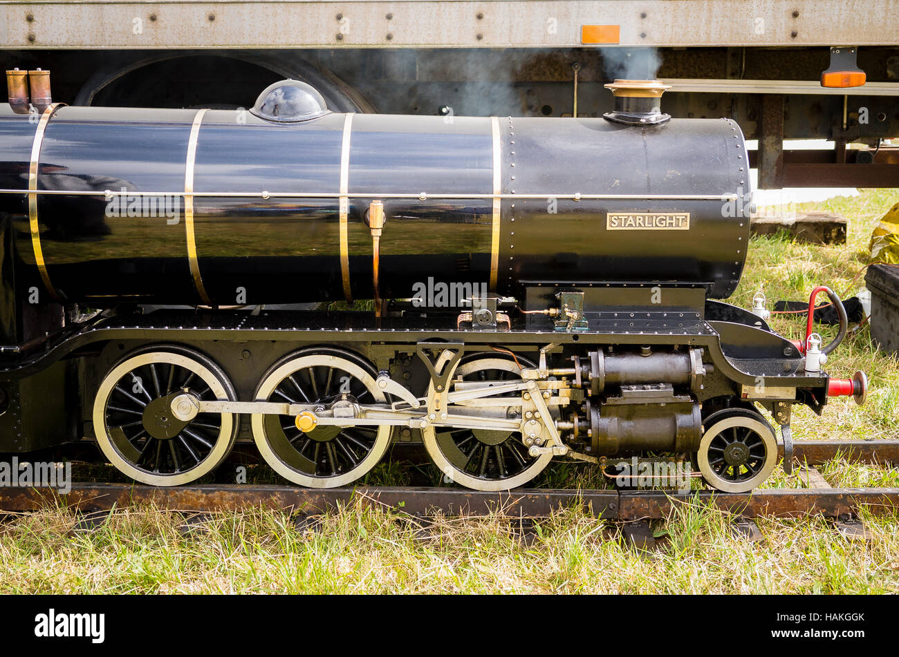 Front side view of a working scale 10 inch steam locomotive at an ...