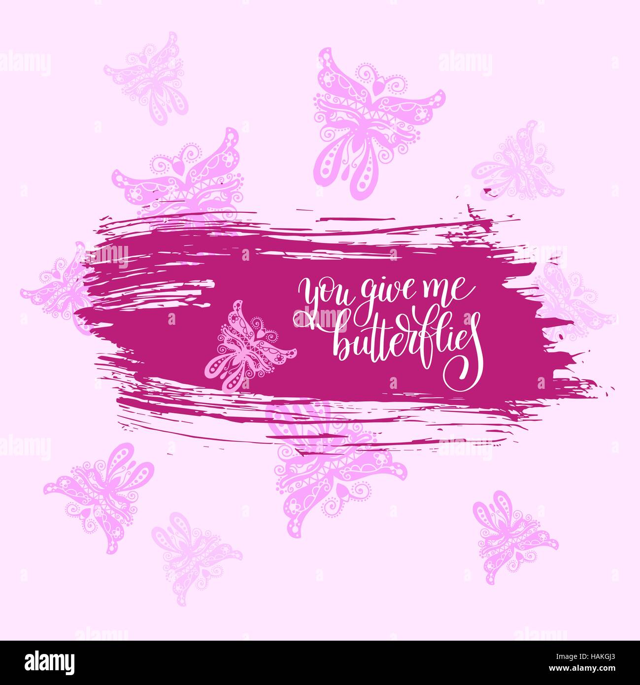 you give me butterflies handwritten pink lettering quote Stock Vector ...