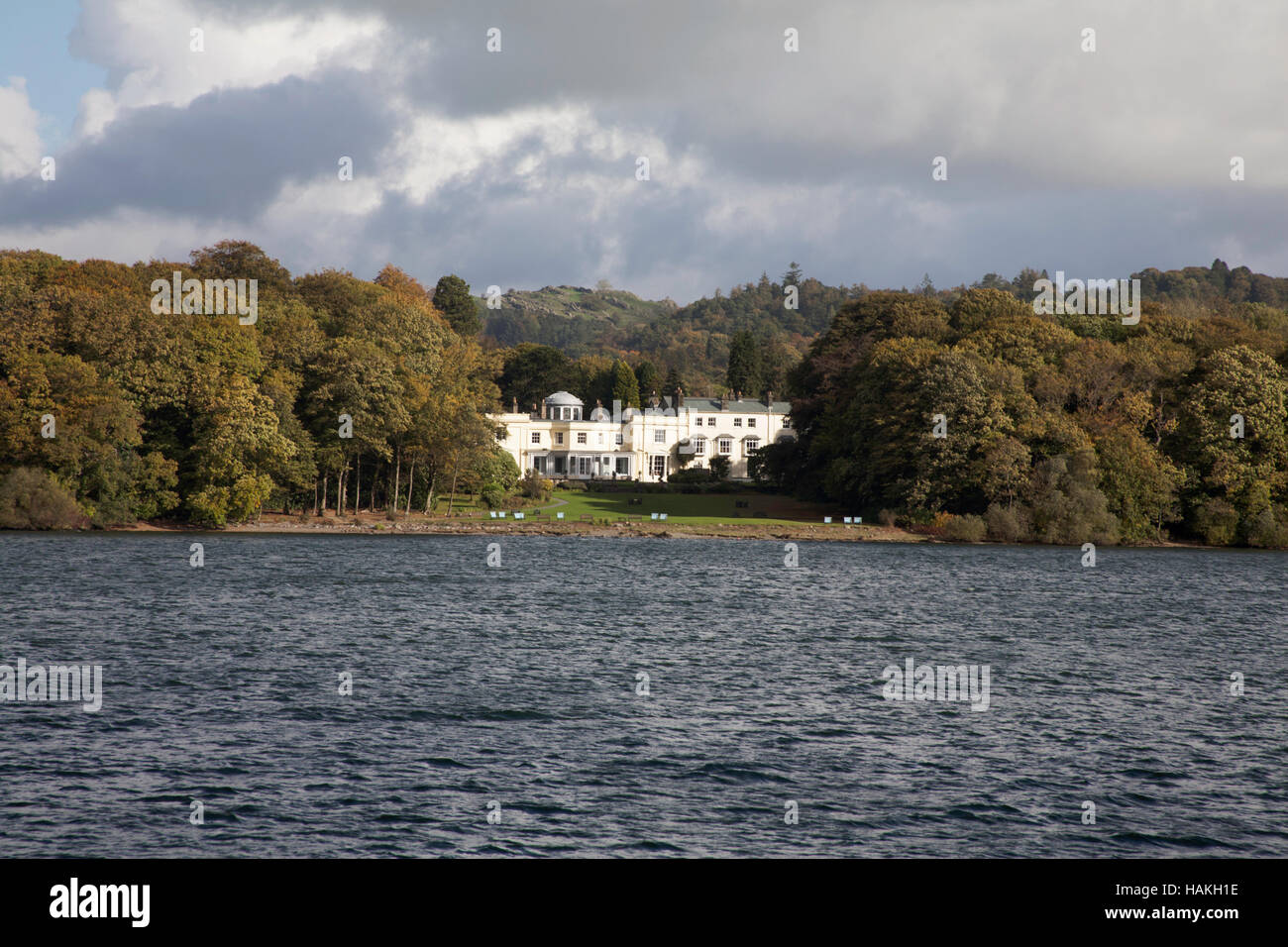 Storrs Hall Hotel on the eastern shore of Windermere Autumn day Lake ...