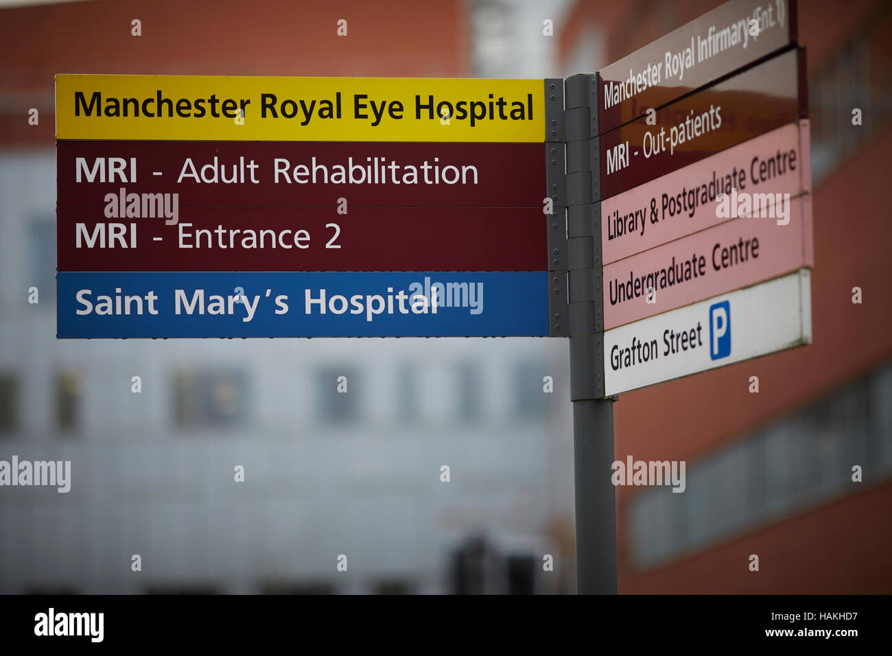 Manchester Hospital signs University Royal Eye MRI infirmary entrance ...