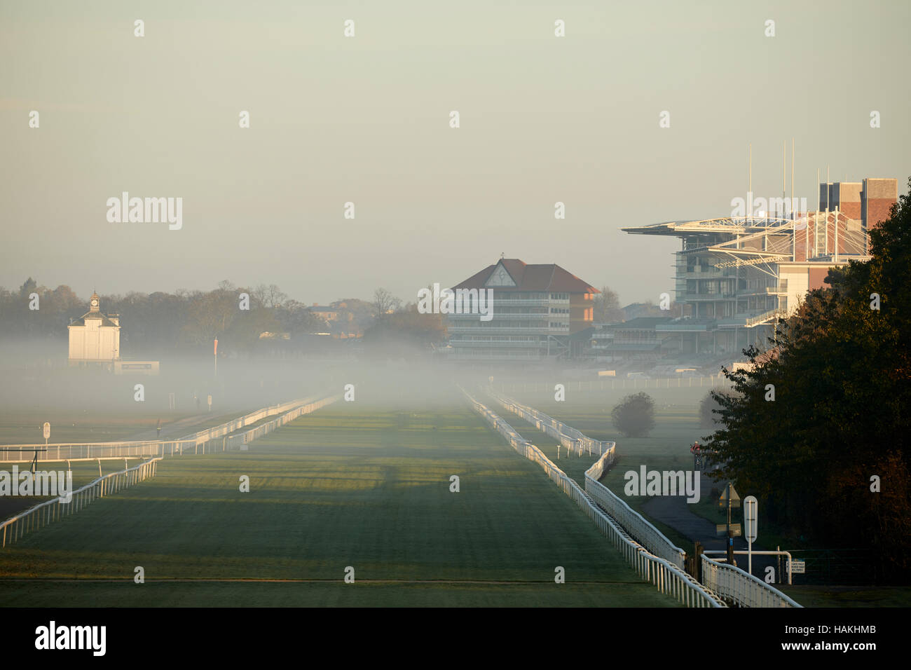 York Racecourse fog mist no horses closed weather stand course track ...