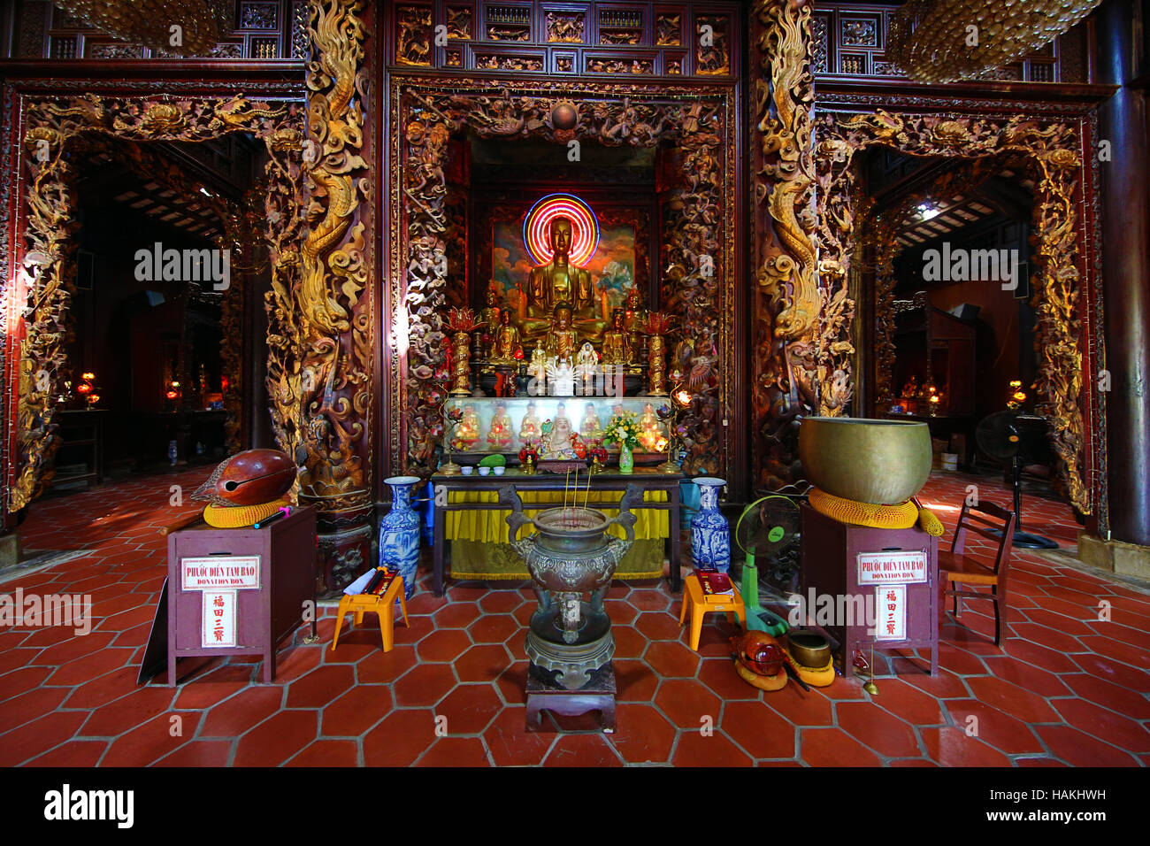 Altar at Vinh Trang Buddhist Temple, near My Tho, Mekong Delta, Vietnam ...