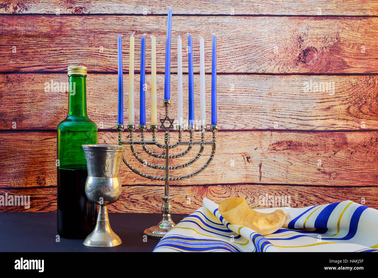 Jewish holiday hannukah symbols - menorah, donuts, chocolate coins and ...