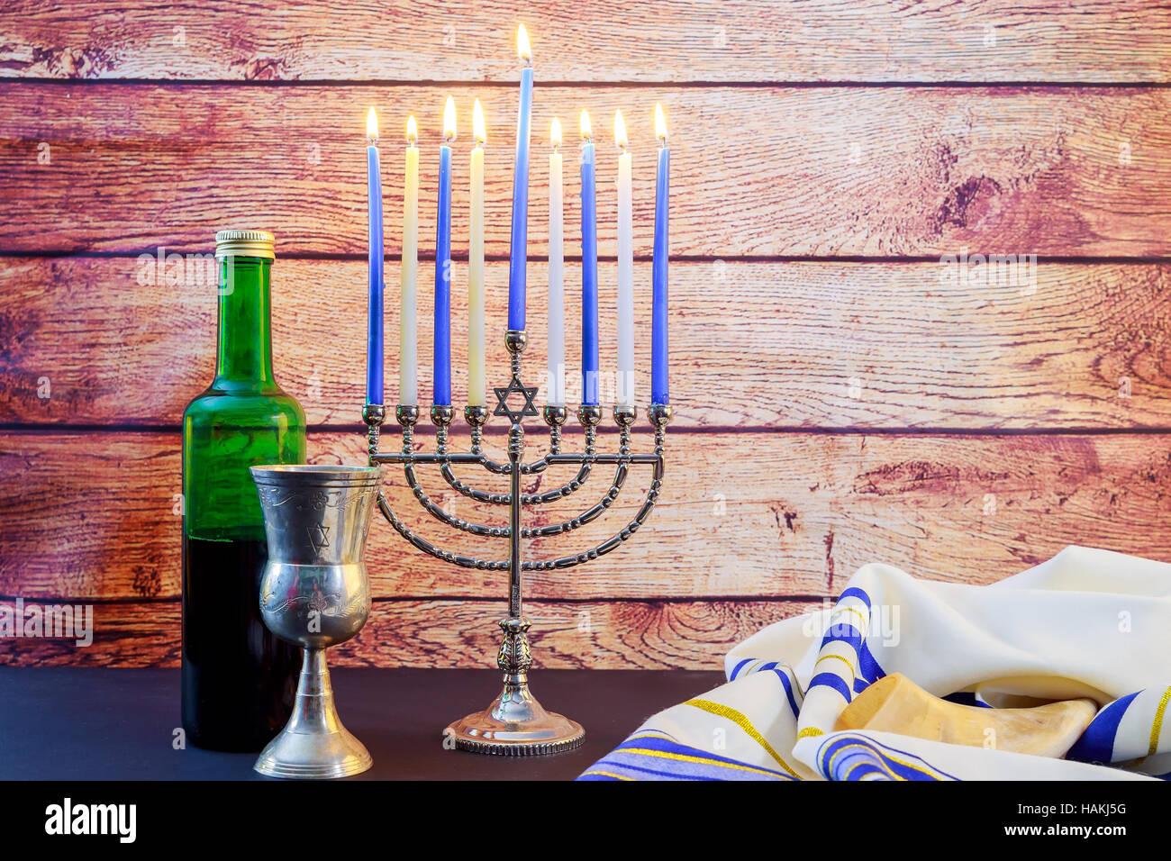 Jewish holiday hannukah symbols - menorah, donuts, chocolate coins and ...